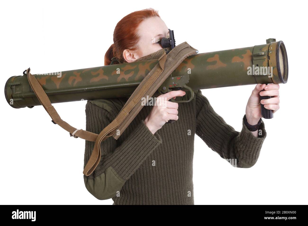 girl mercenary with RPG rocket launcher isolated on white Stock Photo ...
