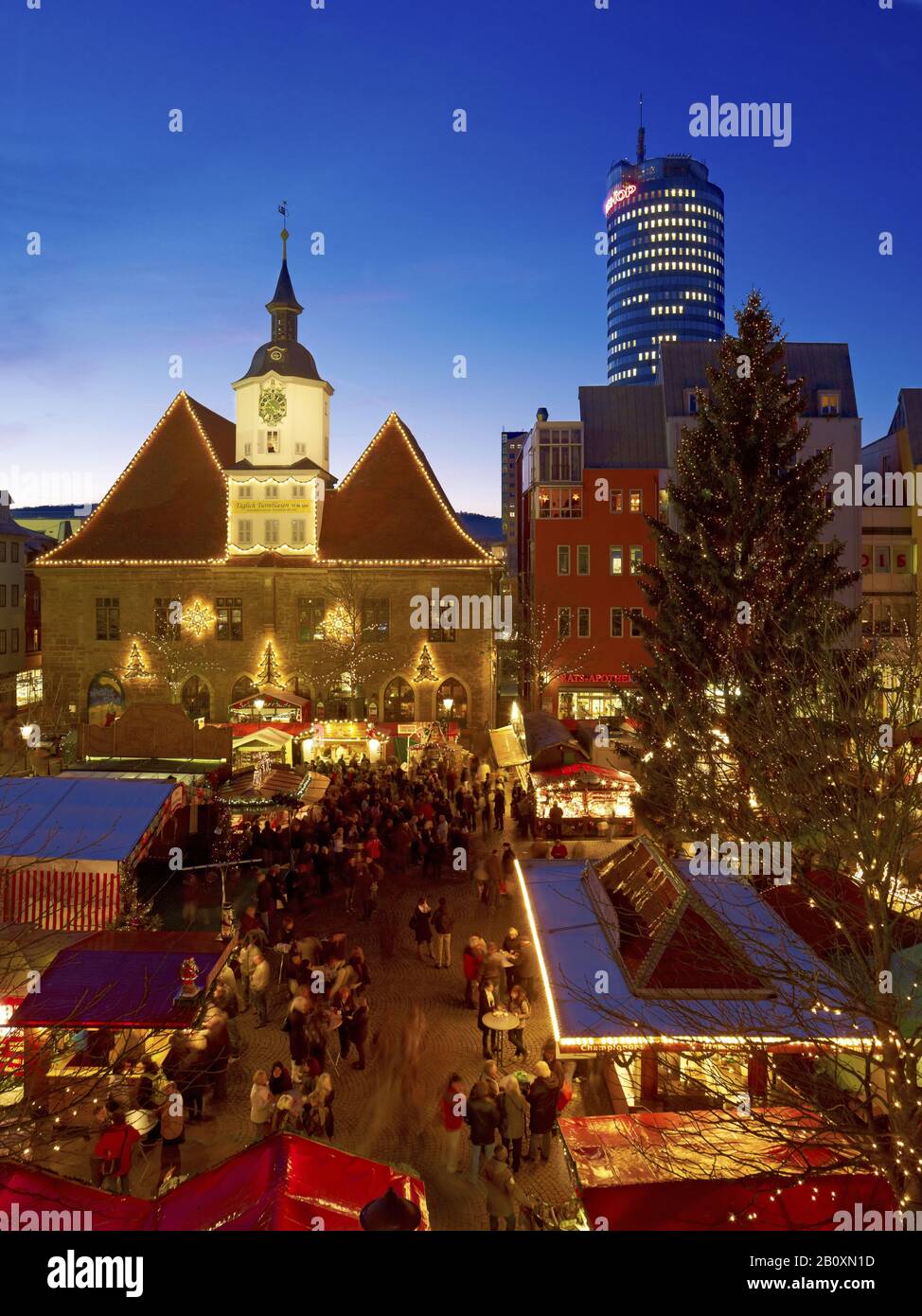 Christmas market with town hall in Jena, Thuringia, Germany Stock Photo ...