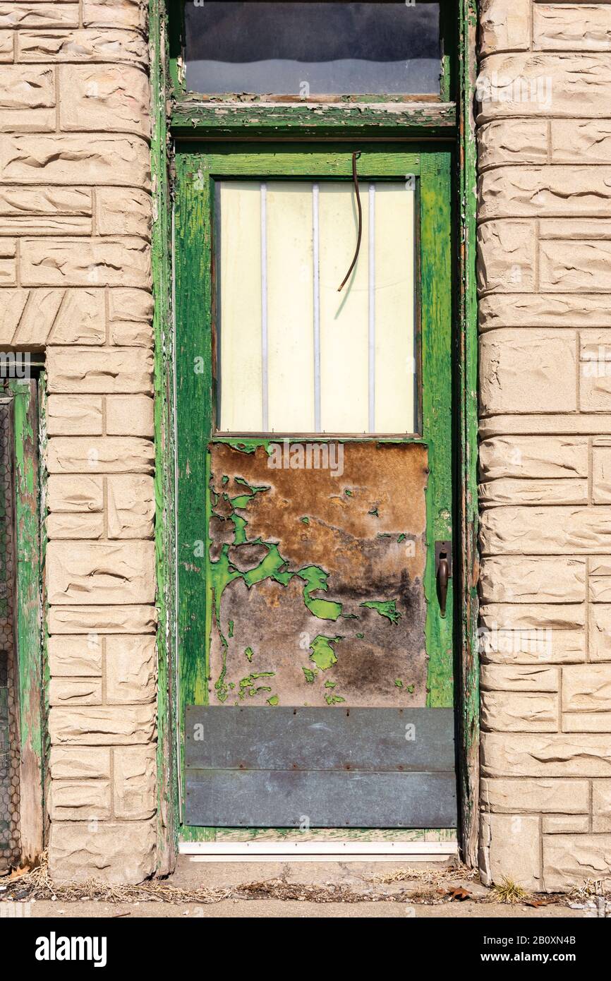 Door on old storefront in small Midwest town. Ottawa, Illinois Stock ...