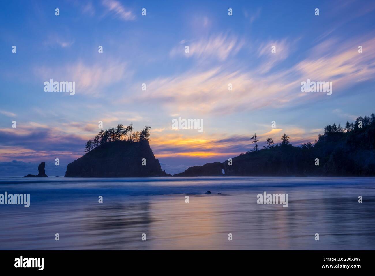 Sunset at Second Beach, Olympic National Park, Washington Stock Photo ...