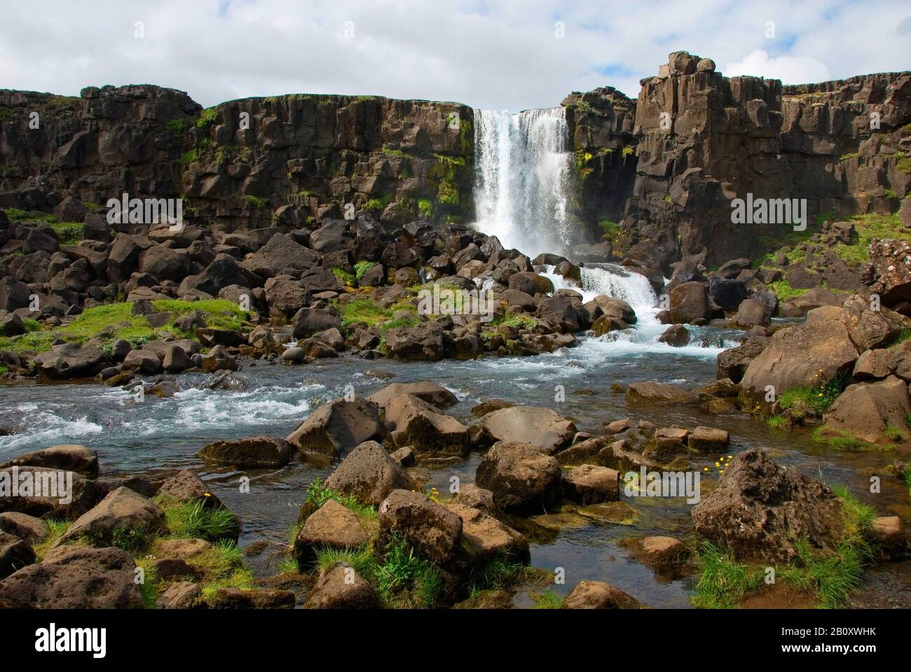 waterfall Oxararfoss, Iceland, Thingvellir National Park, Oexara Stock ...