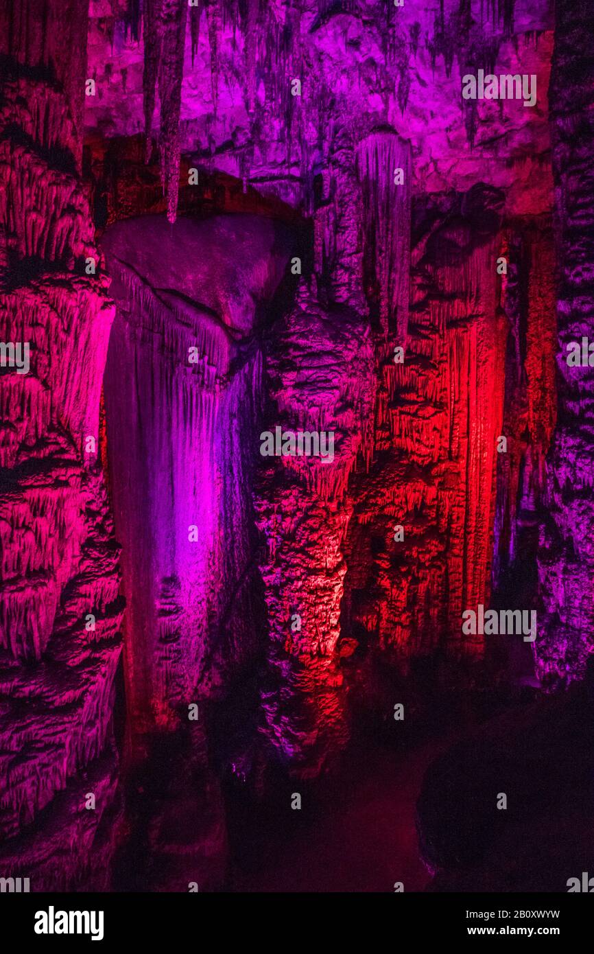 Cuevas de Arta, illuminated cave of Arta, Spain, Balearic Islands ...