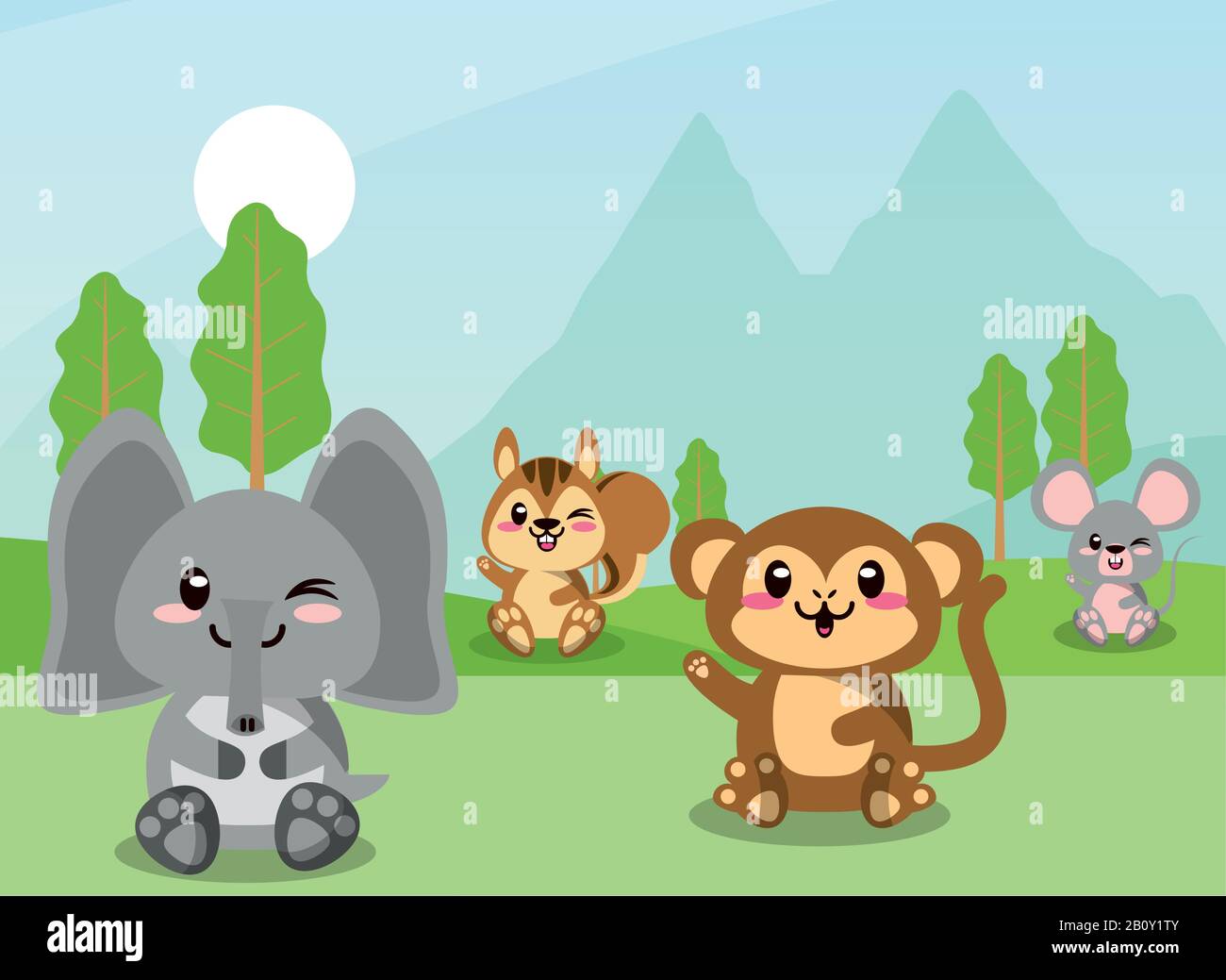 cute elephant with monkey wild animals Stock Vector Image & Art - Alamy