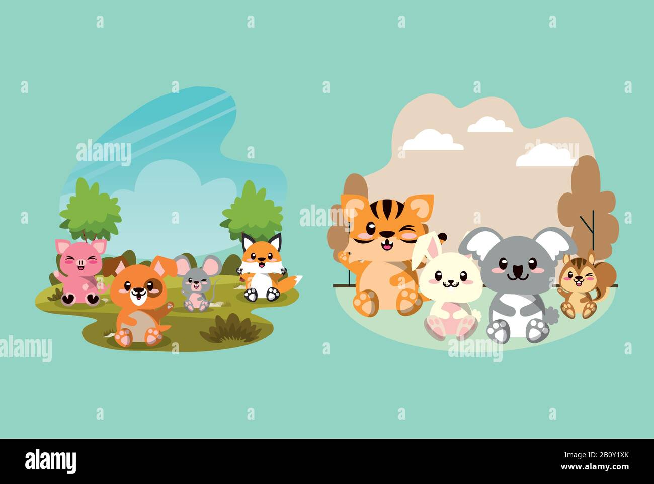 cute animals group in landscape scene Stock Vector Image & Art - Alamy