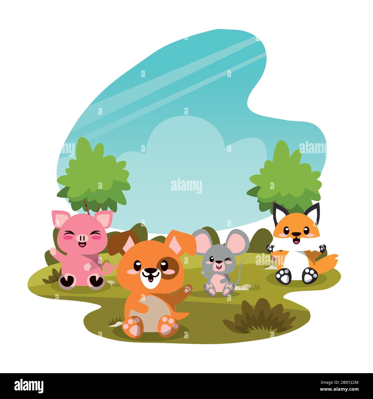 cute animals group in landscape scene Stock Vector Image & Art - Alamy