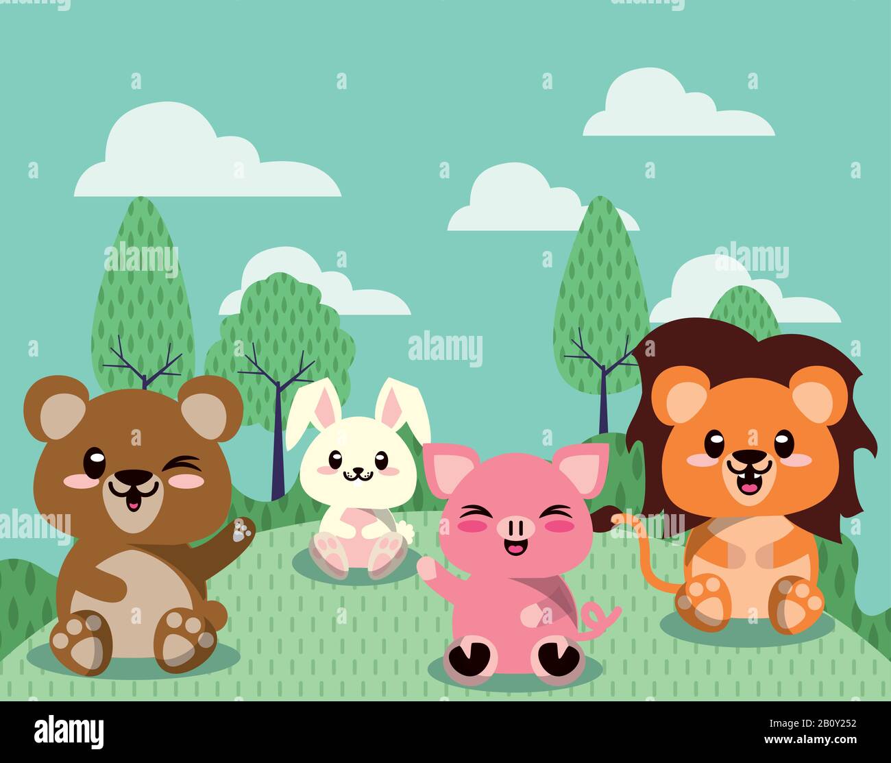 cute animals group in landscape scene Stock Vector Image & Art - Alamy