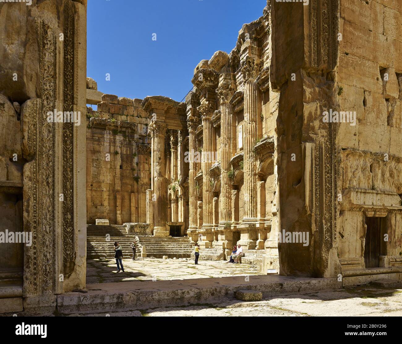 Inside of the Bacchus temple in the ancient city of Baalbek, Lebanon ...