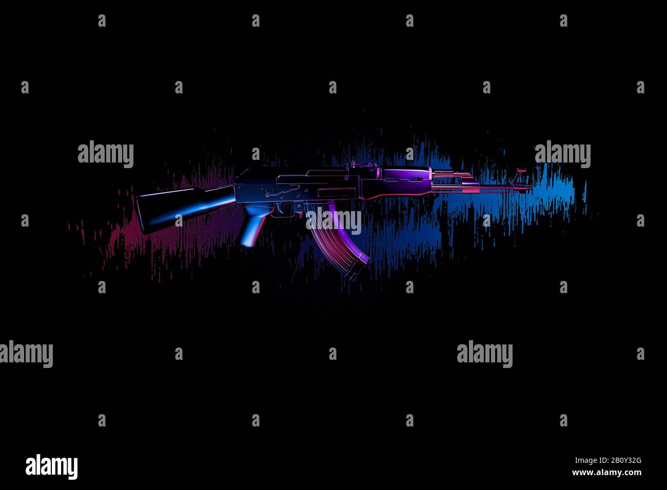 Ak47 assault riffle gun art. Colorful lights highlight the riffle ...
