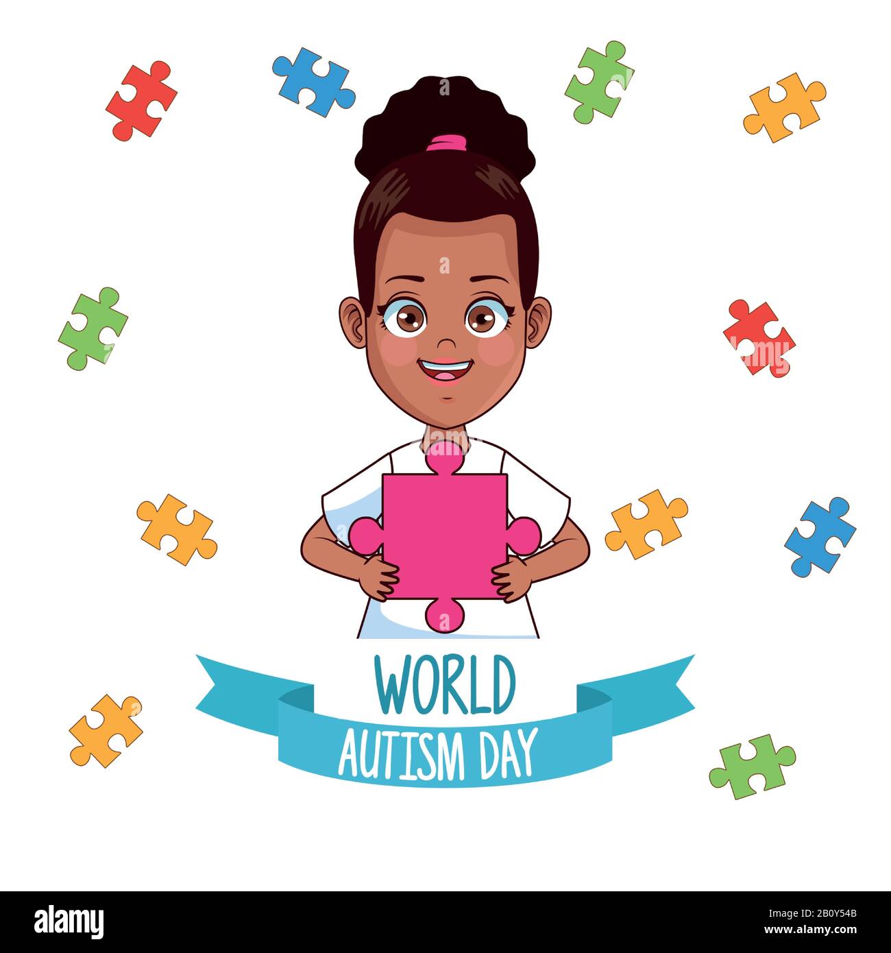 world autism day girl with puzzle pieces Stock Vector Image & Art - Alamy