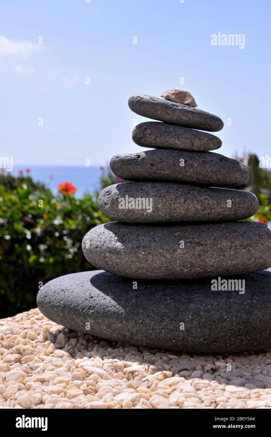 Stacked up volcanic stones, Fuerteventura, Canary Islands, Spain ...