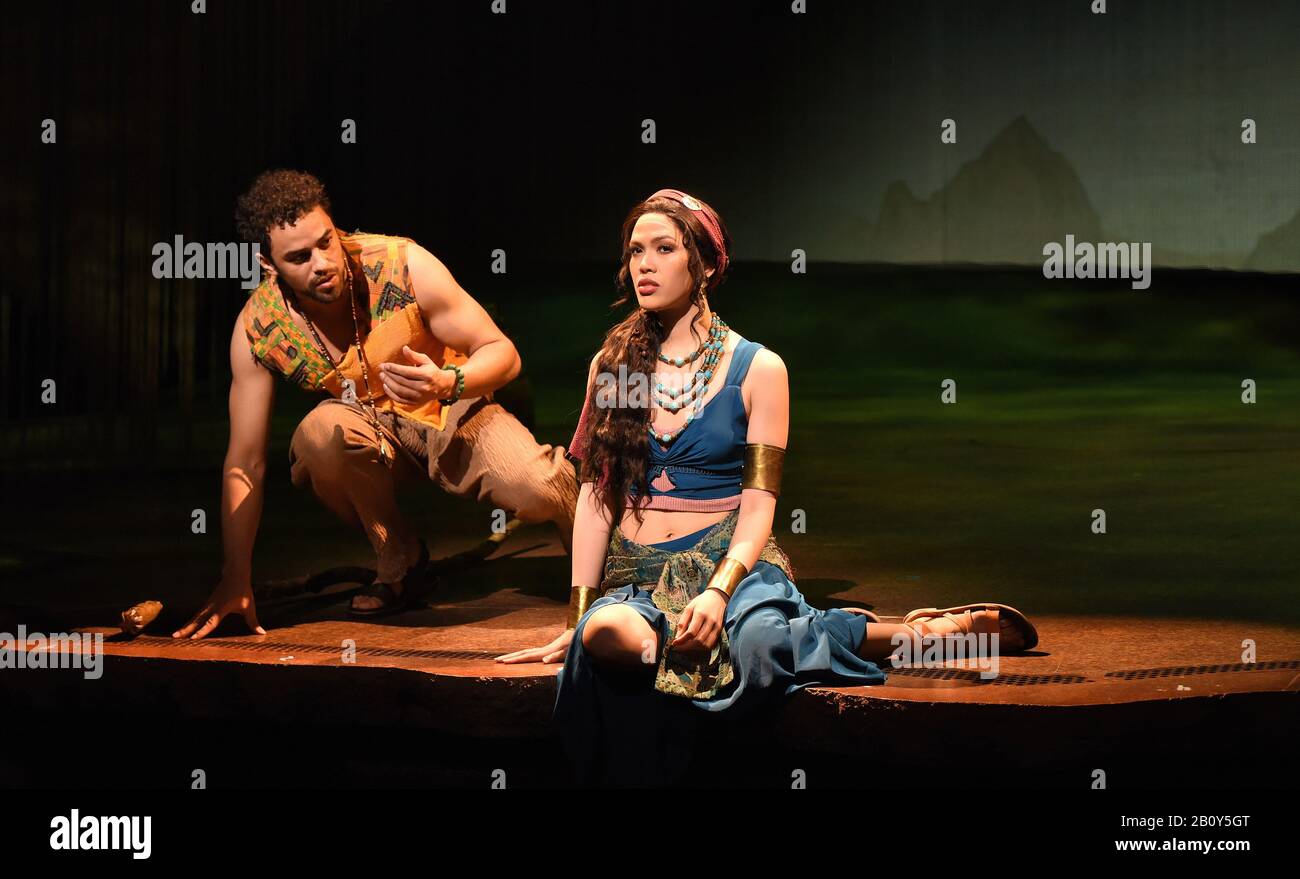 London, UK. 21st Feb, 2020. Christine Allado and Luke Brady in a scene ...