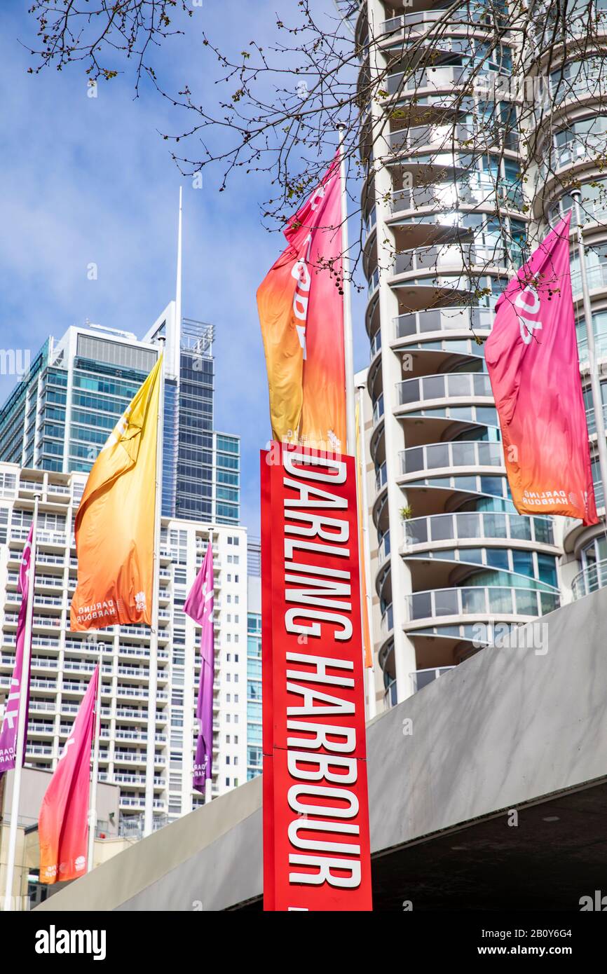 Darling harbour Sydney city centre, signpost for Darling harbour ...