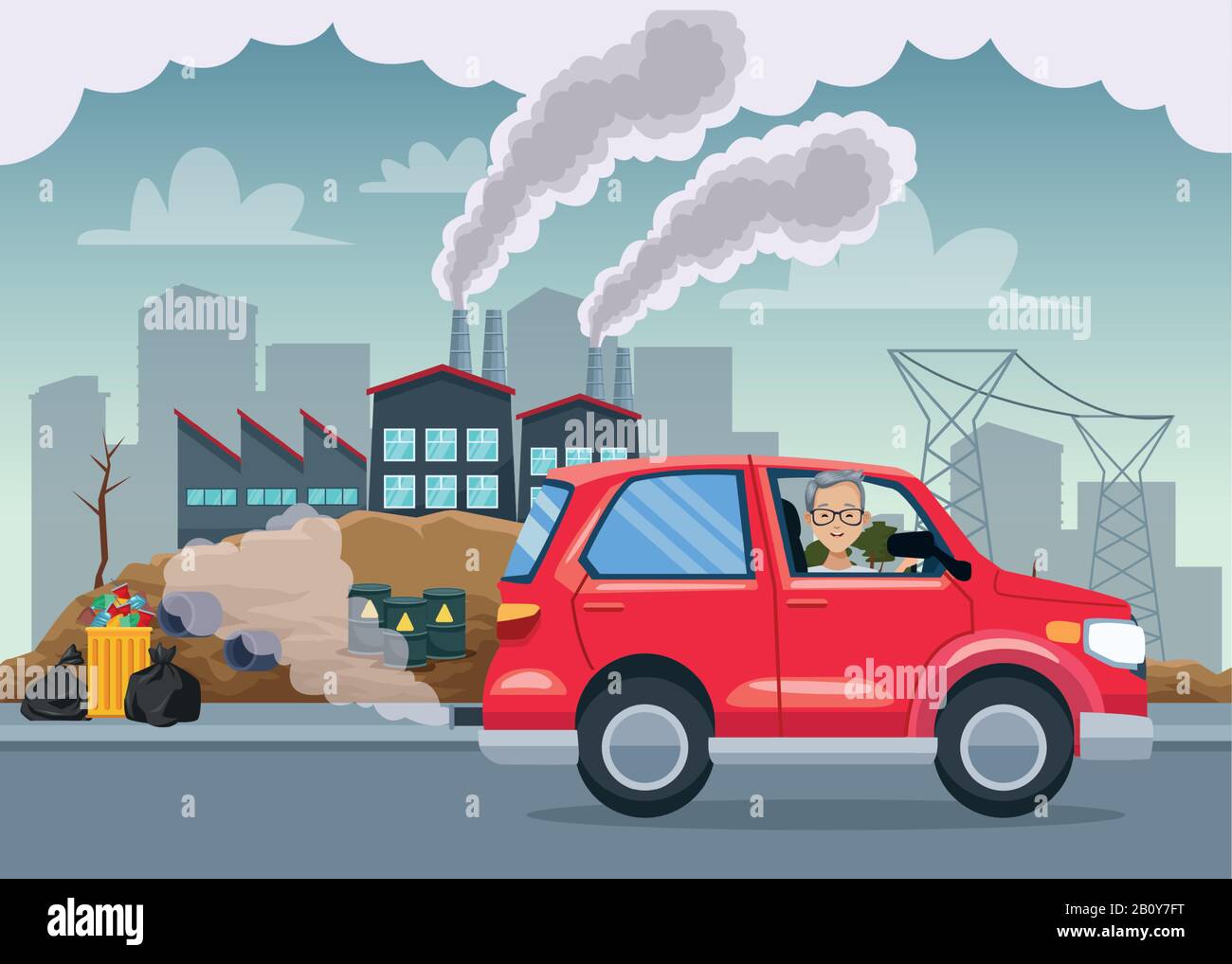 man in car polluting scene Stock Vector Image & Art - Alamy