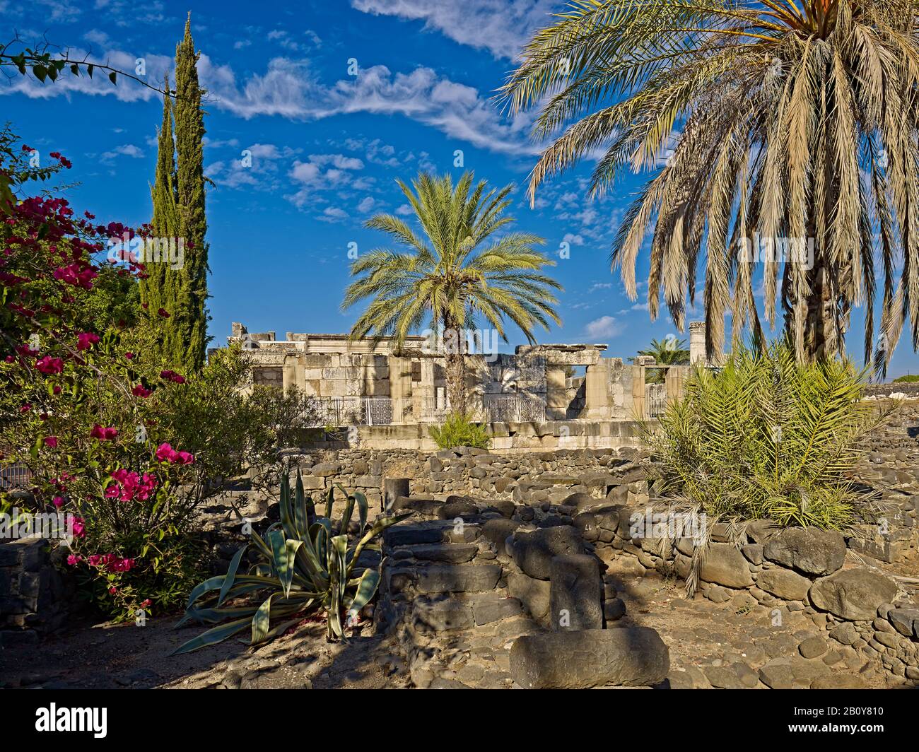 White synagogue in Capernaum on the Sea of Galilee, Israel Stock Photo ...