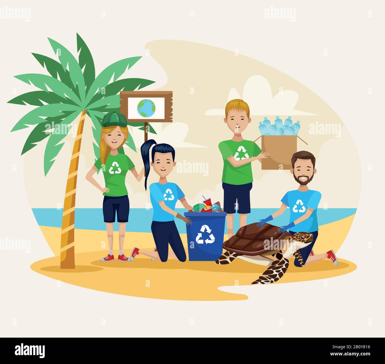 Teenager volunteering beach Stock Vector Images - Alamy