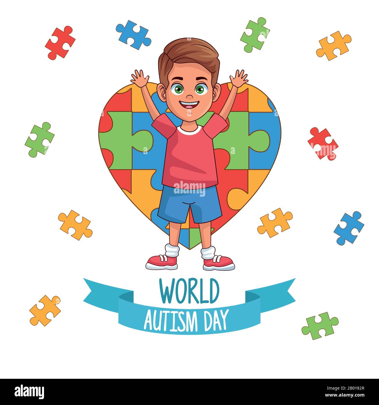 world autism day boy with puzzle heart Stock Vector Image & Art - Alamy