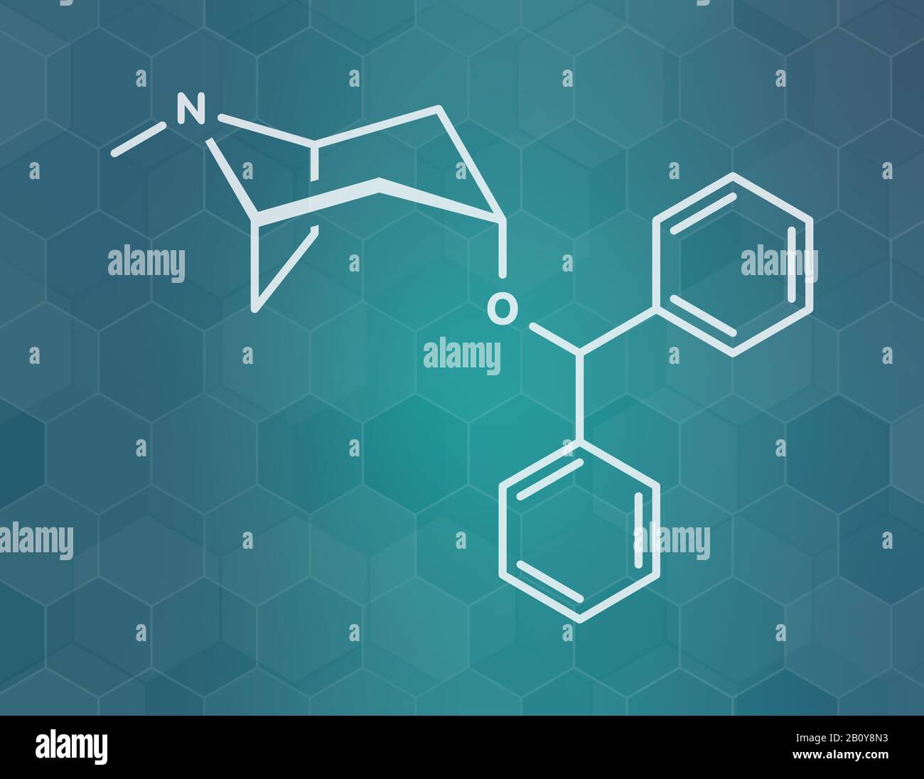 Benzatropine anticholinergic drug molecule, illustration Stock Photo ...