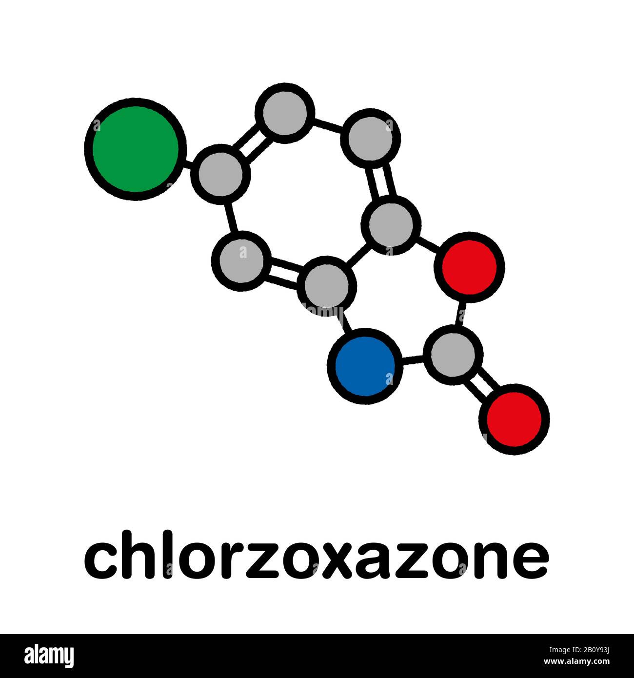 Chlorzoxazone muscle relaxant drug molecule, illustration Stock Photo ...