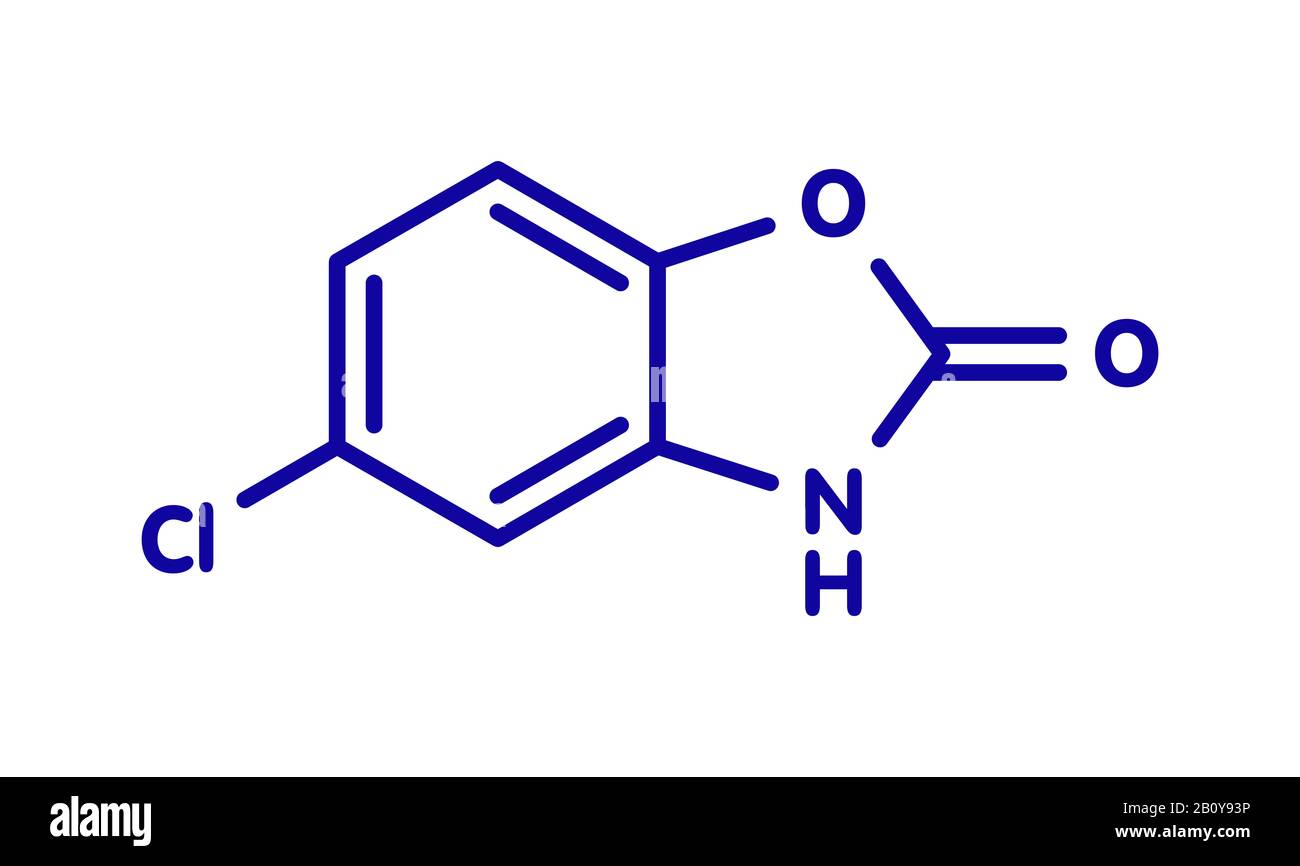 Chlorzoxazone muscle relaxant drug molecule, illustration Stock Photo ...