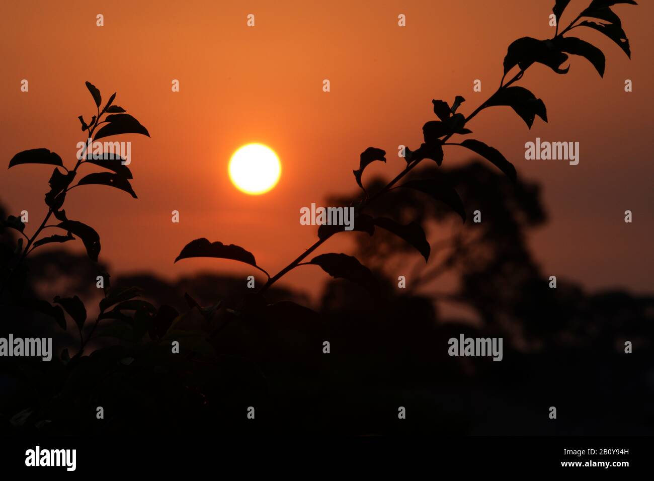 The red sunset of the fire season, Lakes Entrance Stock Photo - Alamy