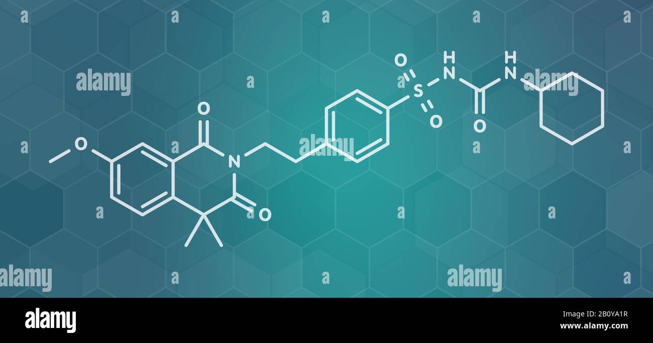 Gliquidone diabetes drug molecule, illustration Stock Photo - Alamy