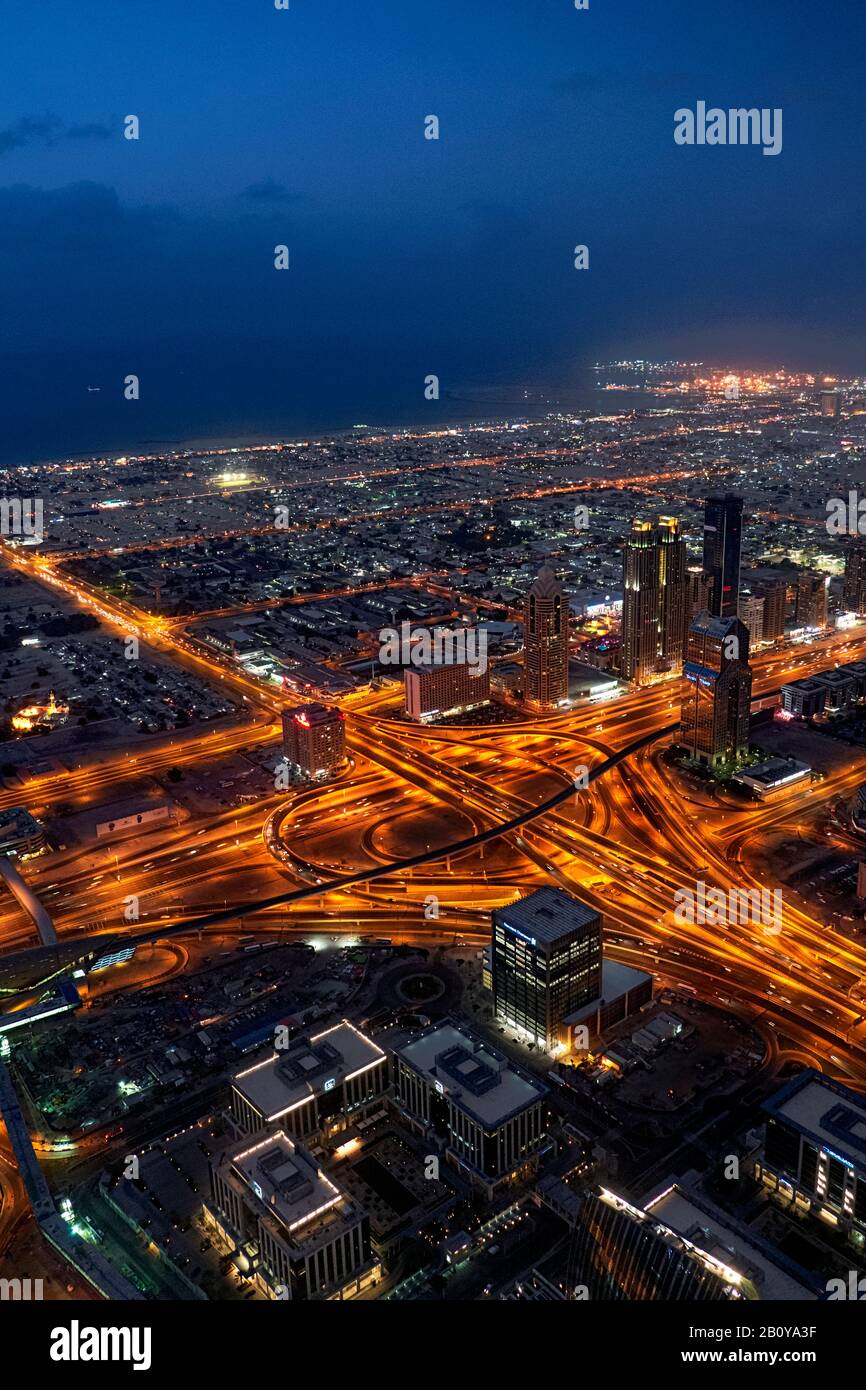 Panoramic view of motorway junction, Dubai Downtown, Dubai, United Arab ...