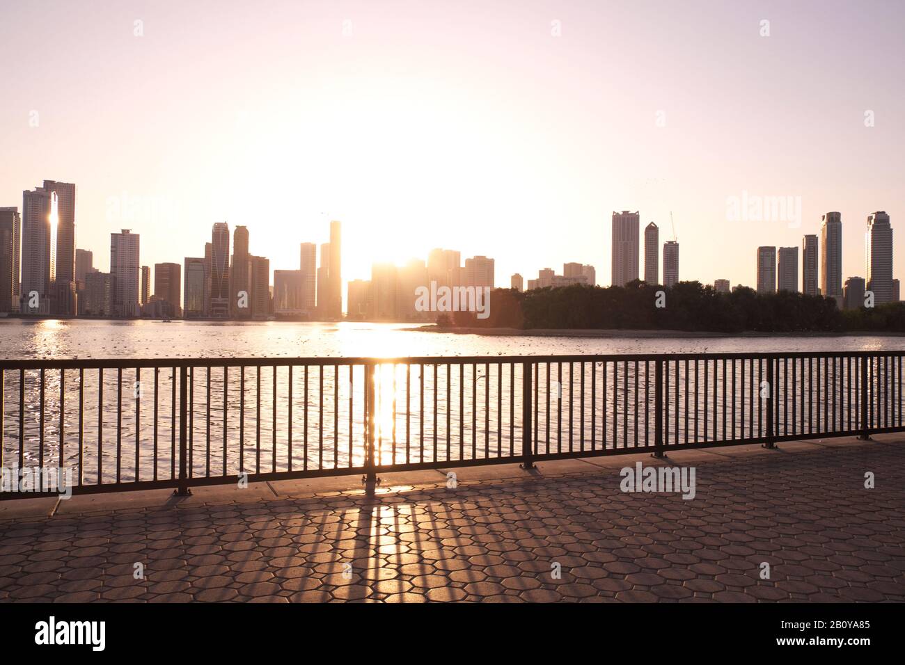 Sunset on creek, Emirate of Sharjah, United Arab Emirates Stock Photo ...