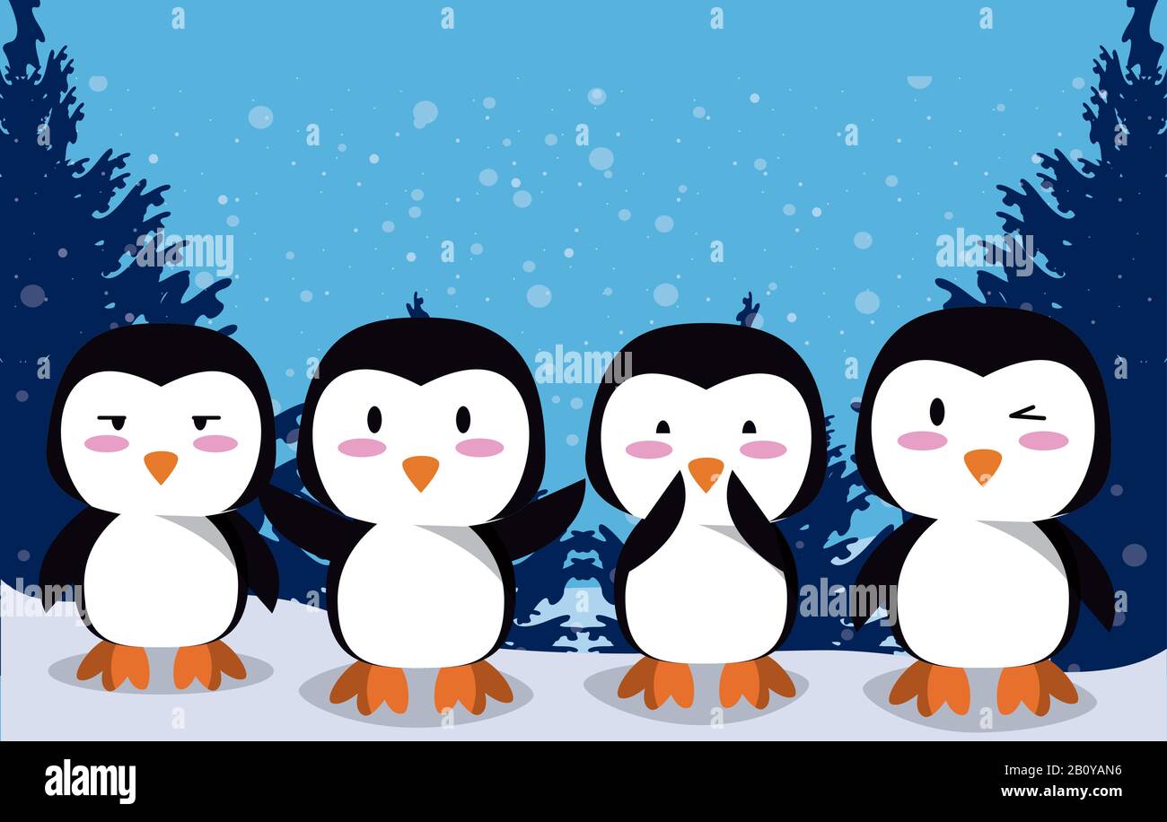 cute little penguins characters in the snow Stock Vector Image & Art ...