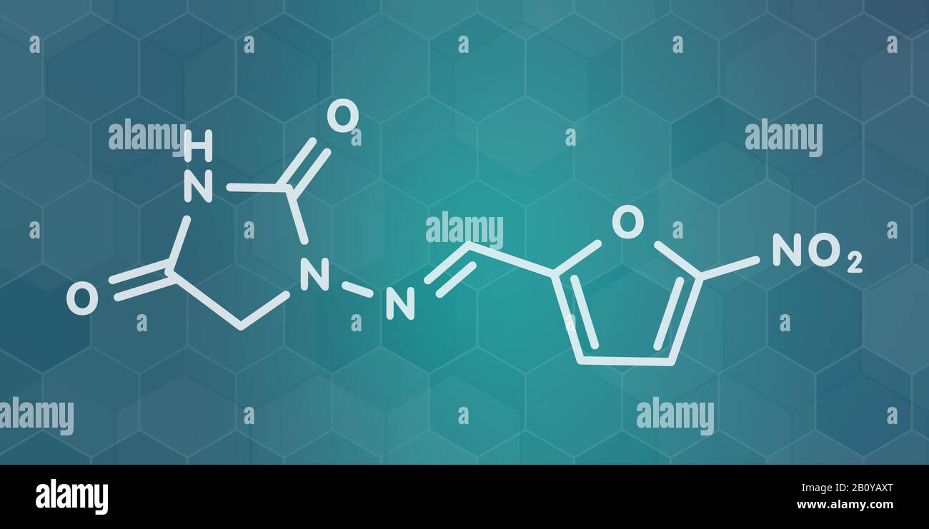 Nitrofurantoin antibiotic drug molecule, illustration Stock Photo - Alamy