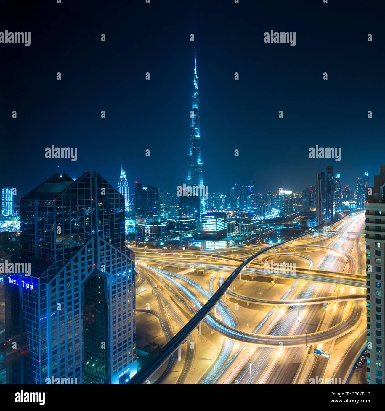 View of Burj Khalifa and the Sheikh Zayed Road interchange, Downtown ...