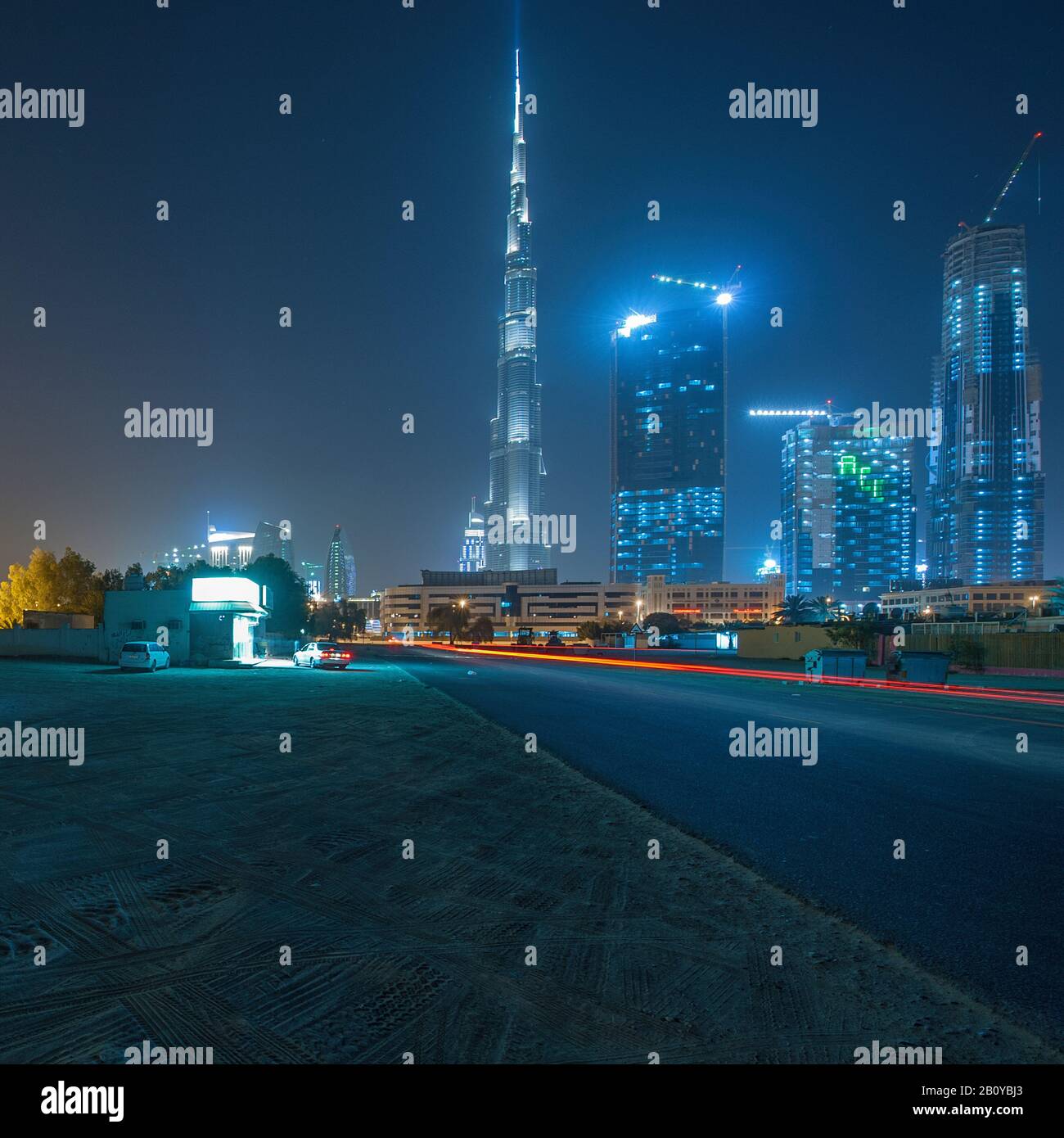 Burj Khalifa at night from Satwa, Dubai, United Arab Emirates Stock ...