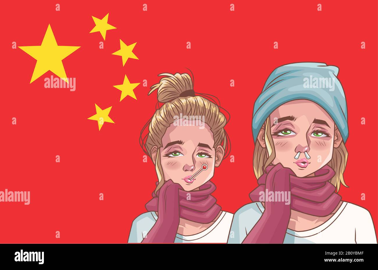 Chinese girl with flag Stock Vector Images - Alamy