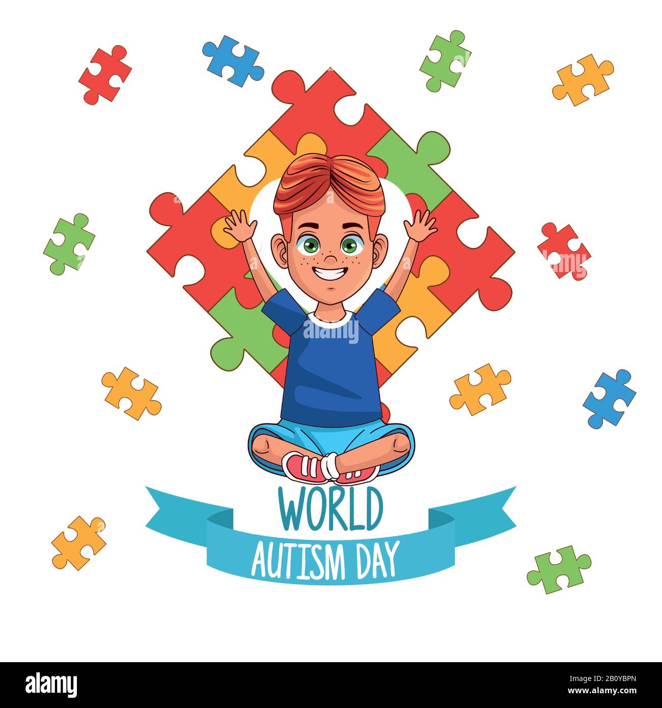 world autism day boy with puzzle pieces Stock Vector Image & Art - Alamy