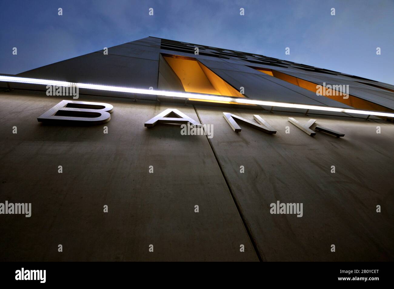 Bank lettering on the facade, HafenCity, Hamburg, Germany Stock Photo ...