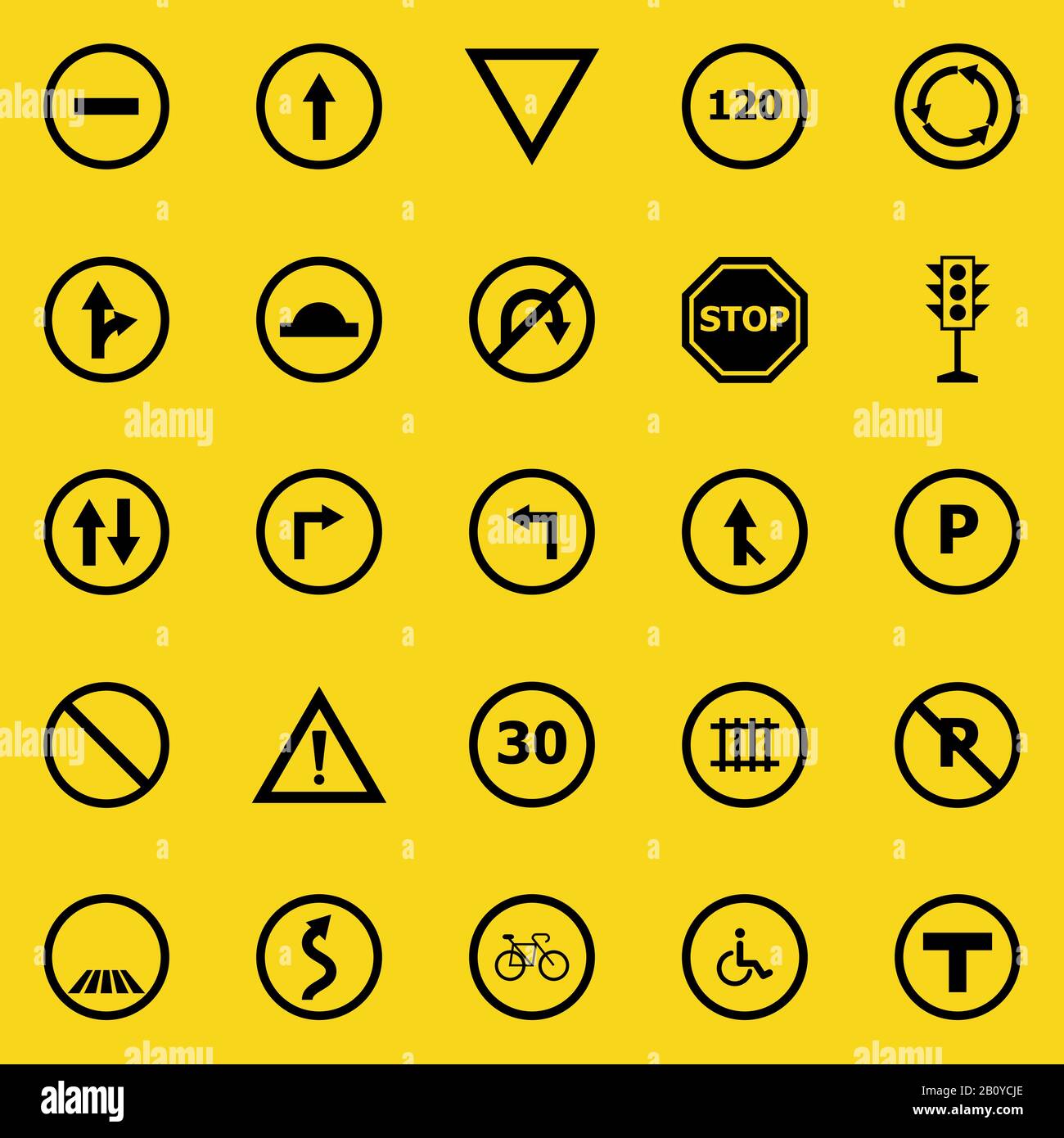 Road sign color icons on yellow background, stock vector Stock Vector ...
