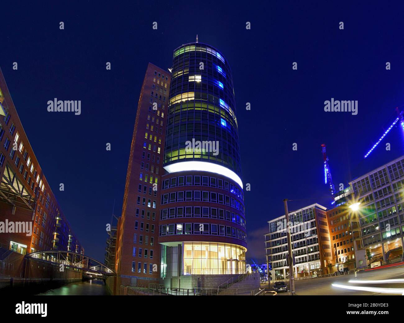 Blue illuminated harbour by light artist michael batz hi-res stock ...