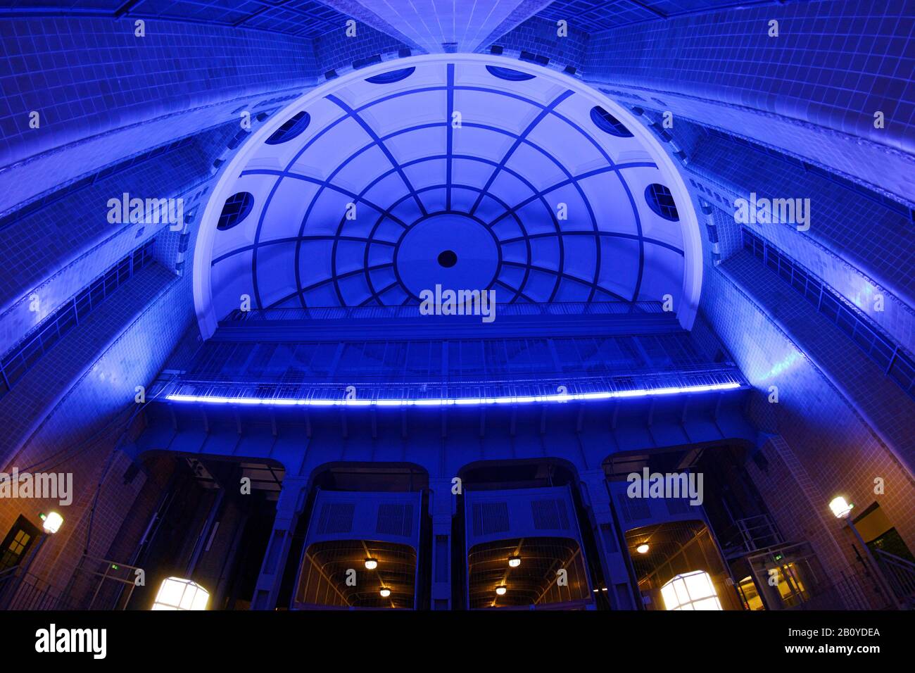 Blue illuminated alter elbtunnel by light artist michael batz hi-res ...