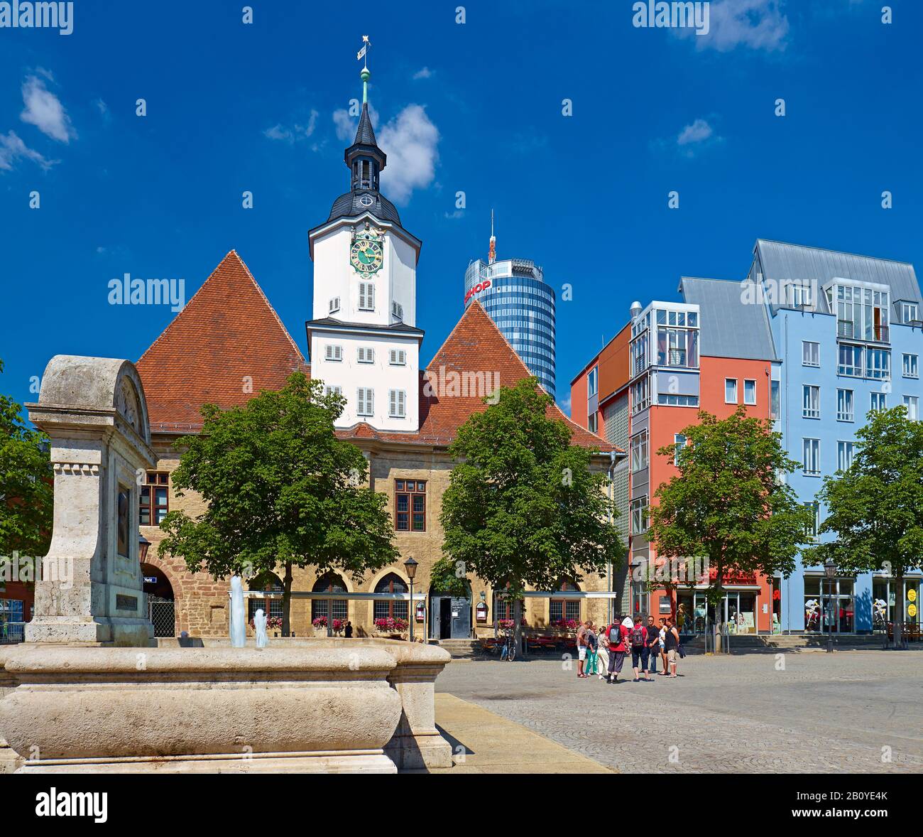 Town hall and Bismarck fountain at the market in Jena, Thuringia ...