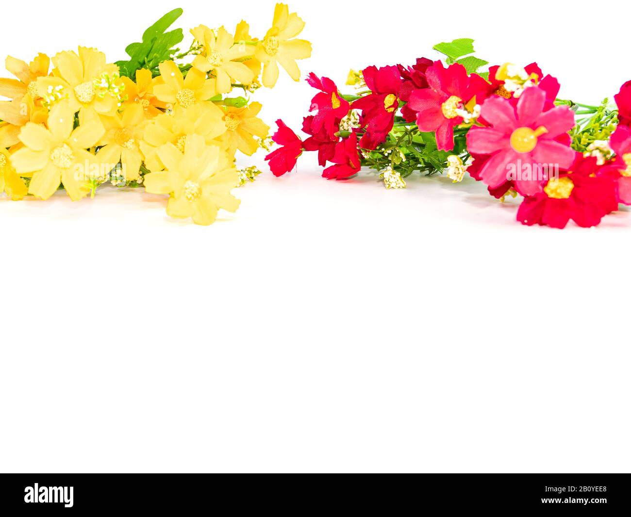 Yellow and red bouquets of flowers on a white background Stock Photo ...
