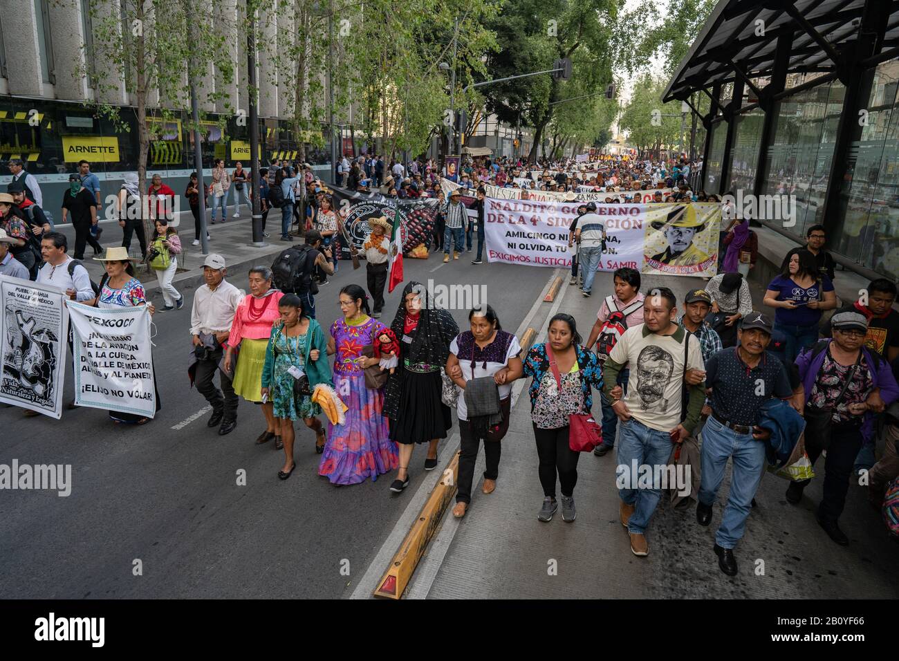 Mexico City, Mexico. 21st Feb, 2020. women in indigenous dress join the ...