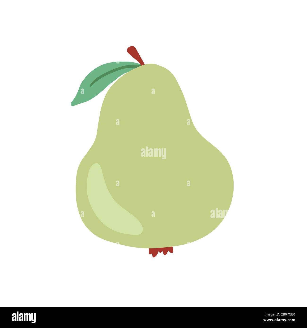 Pear of green color with leaf. Cartoon hand drawn style. Isolated pear ...