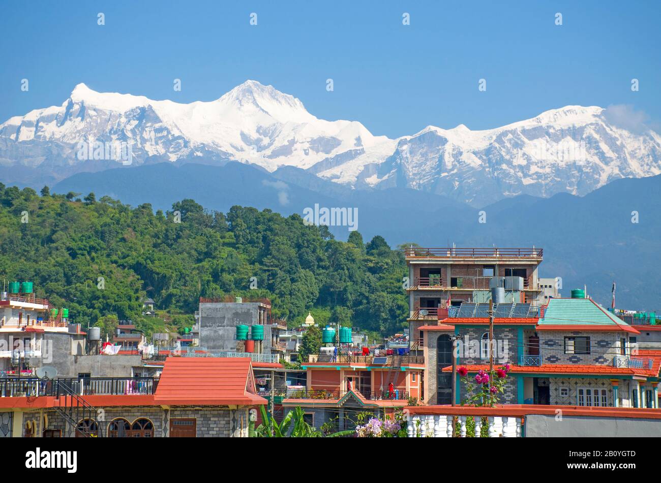 Landscape city of Pokhara in Nepal in Himalayas Mountains Stock Photo ...