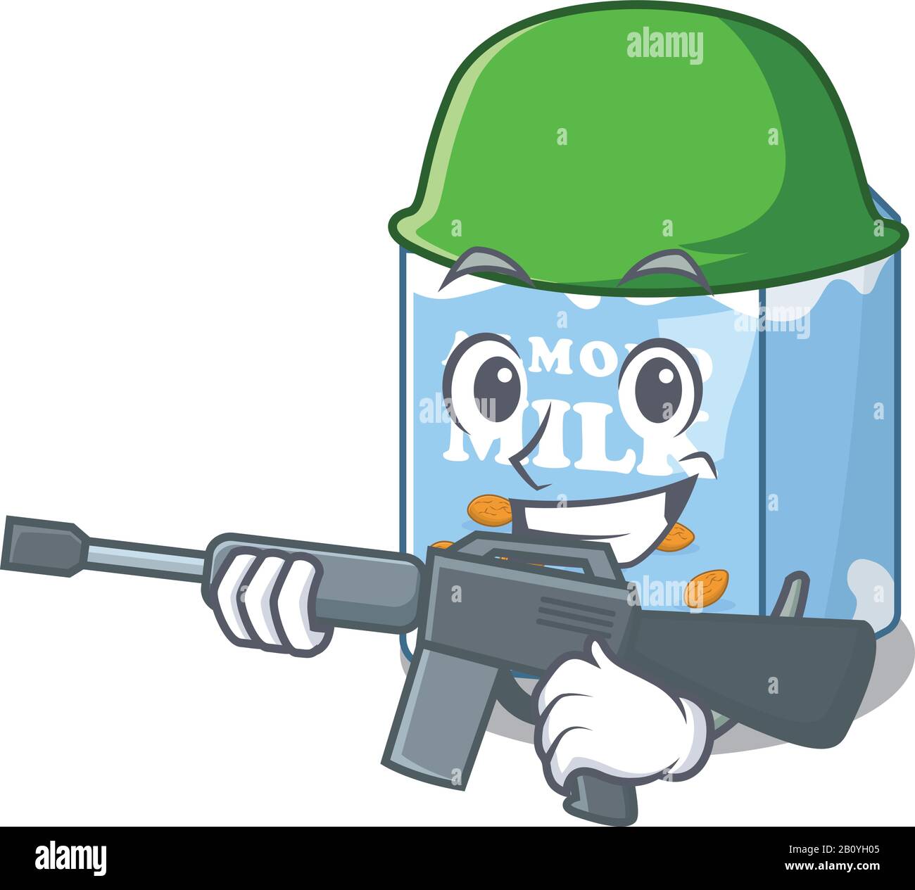 A cute picture of almond milk Army with machine gun Stock Vector Image ...