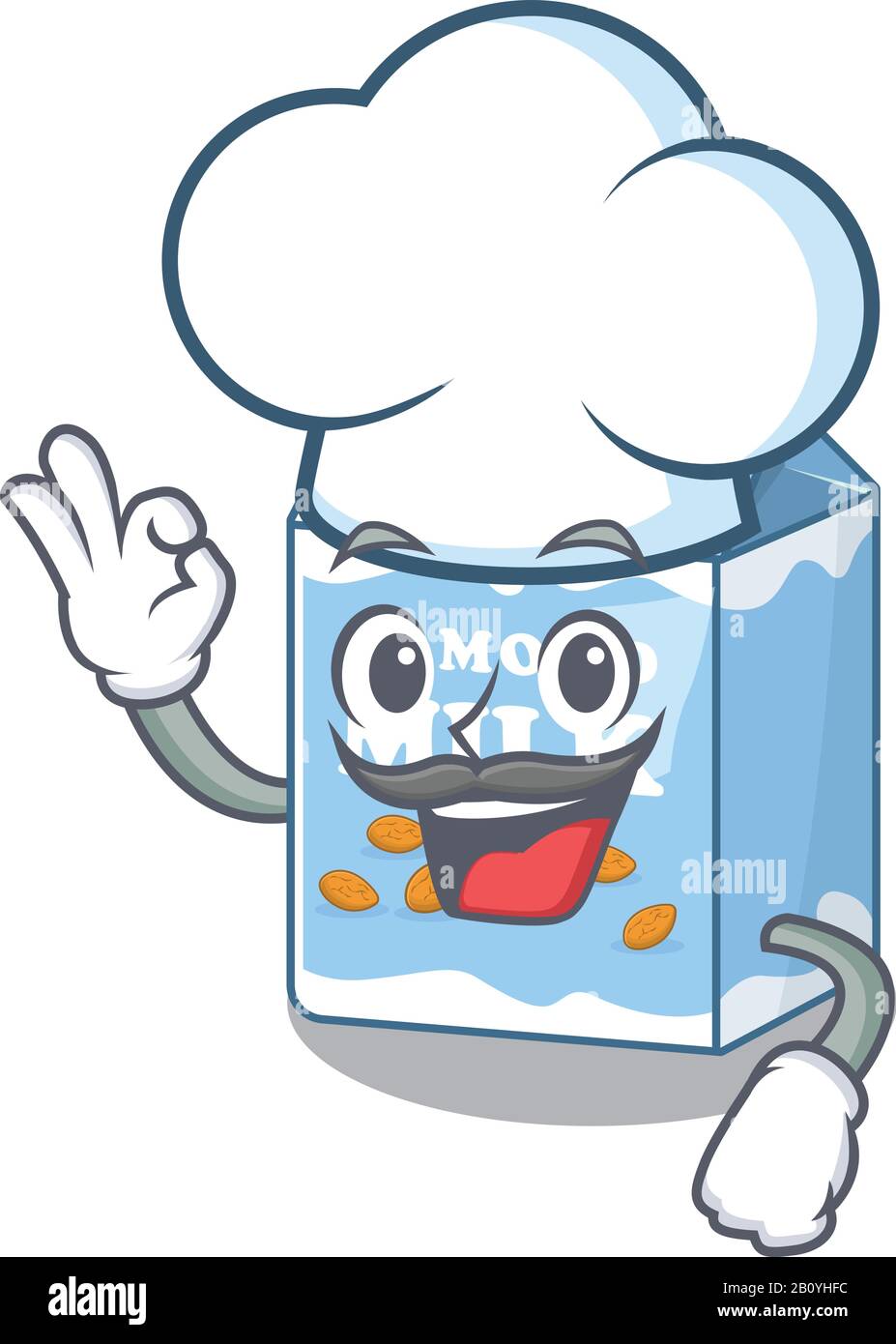 Almond milk cartoon character working as a chef and wearing white hat ...