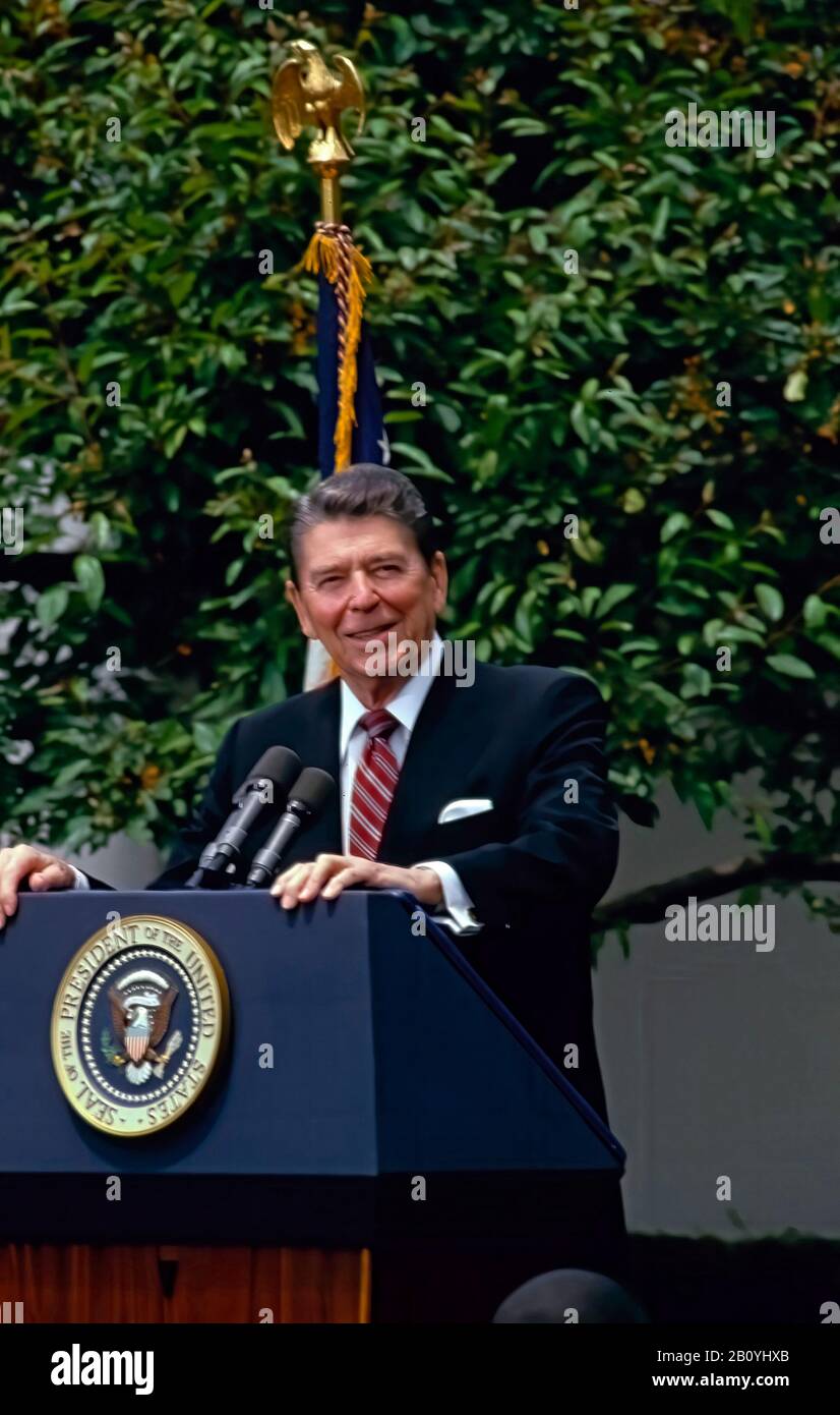 Washington, DC. USA, May 13, 1986 President Ronald Reagan delivers ...
