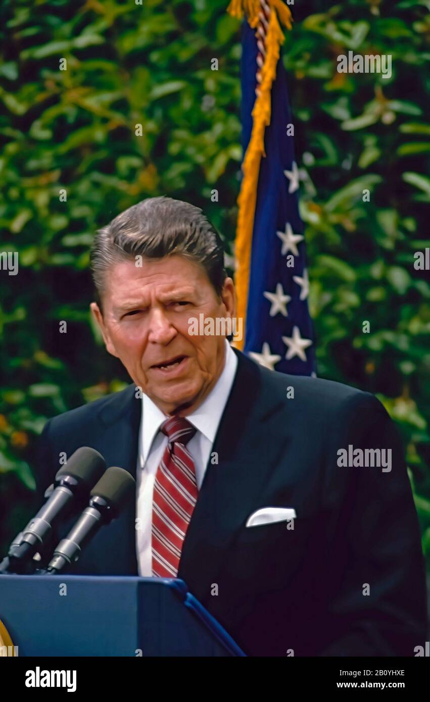 Washington, DC. USA, May 13, 1986 President Ronald Reagan delivers ...