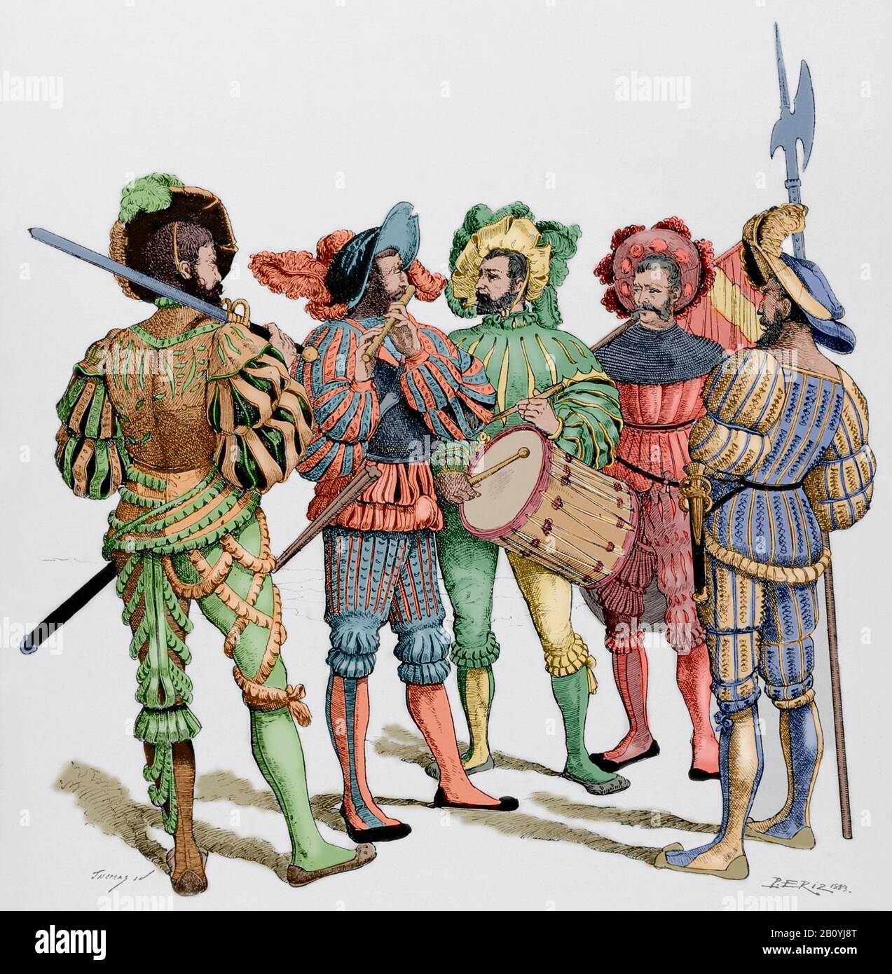 Mercenary soldiers. Landsknechte. Engraving after etching by Daniel ...