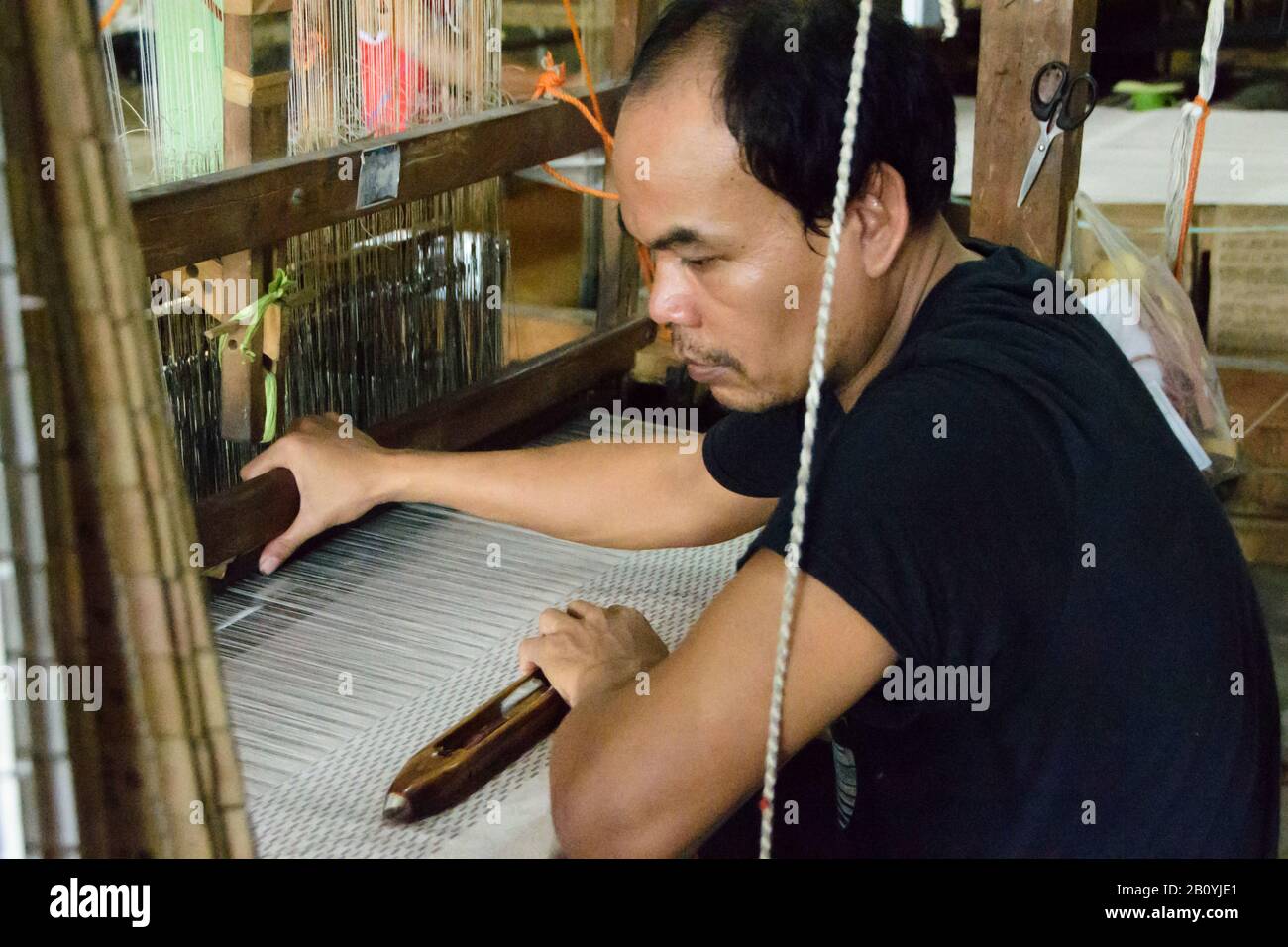 Silk weaving workshop in Sengkang, South-Sulawesi, Indonesia Stock ...