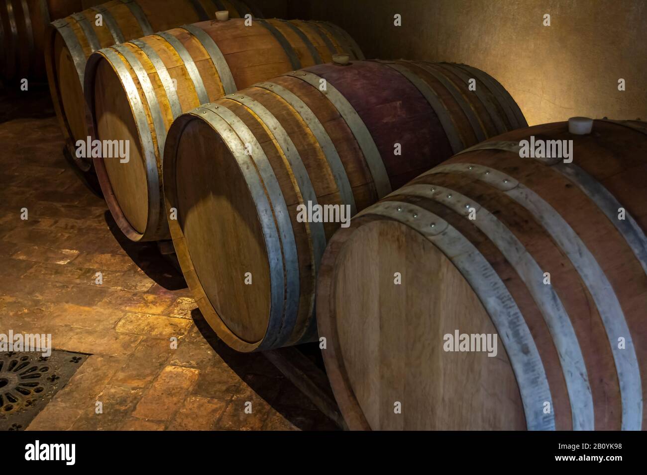Oak wine barrels in the wine cellar Stock Photo - Alamy