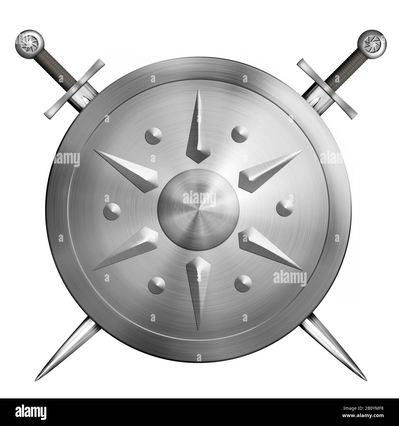 metal round shield with crossed swords isolated 3d illustration Stock ...